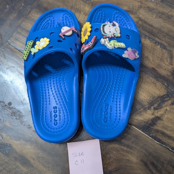 CROCS | Shoes | Crocs Kids Blue Sandals With Colorful Charms | Poshmark